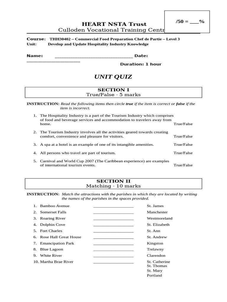 2022 Hospitality Industry Knowledge Quiz (1) | PDF