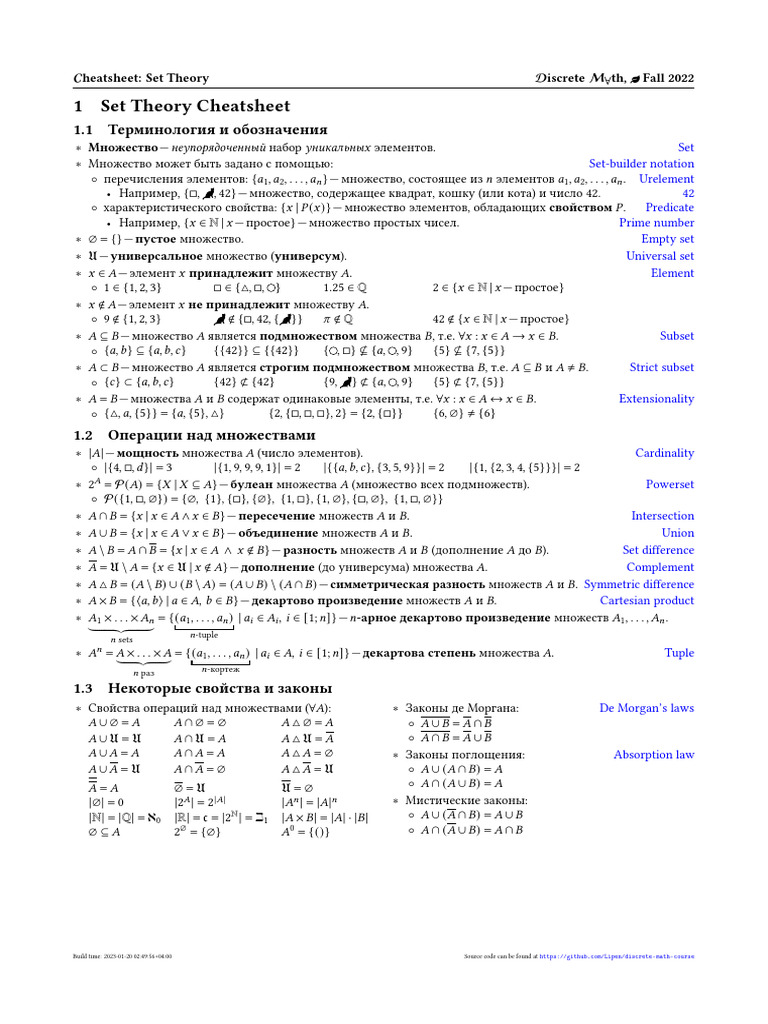 DM Fall2022 SetTheory Cheatsheet | PDF