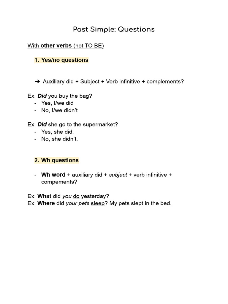 Past Simple_ Interrogative | PDF