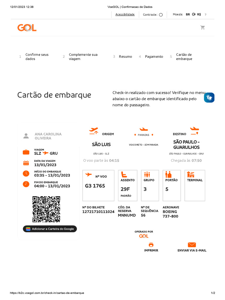 VoeGOL - Confirmacao de Dados | PDF
