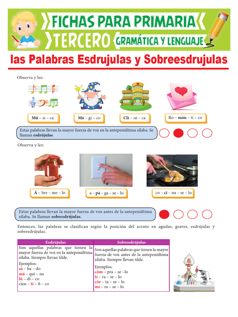 El Acento en Las Palabras Esdrujulas y Sobreesdrujulas para Tercer ...