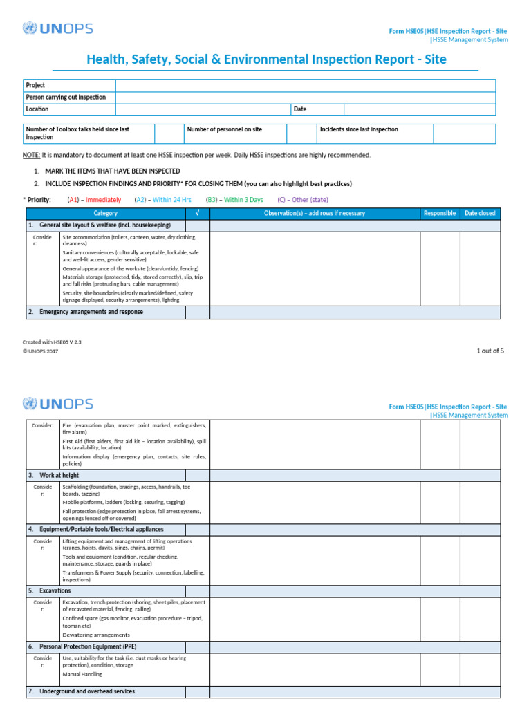 Form HSE05 Site HSE Inspection EN | PDF