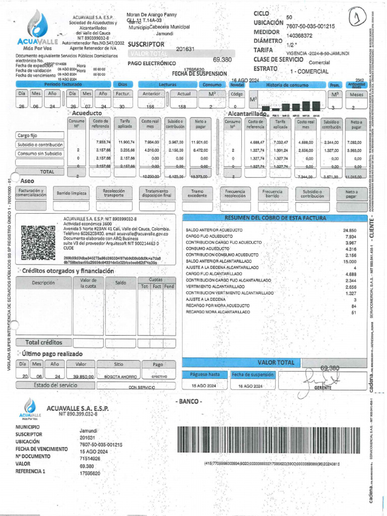 recibos acuavalle | PDF