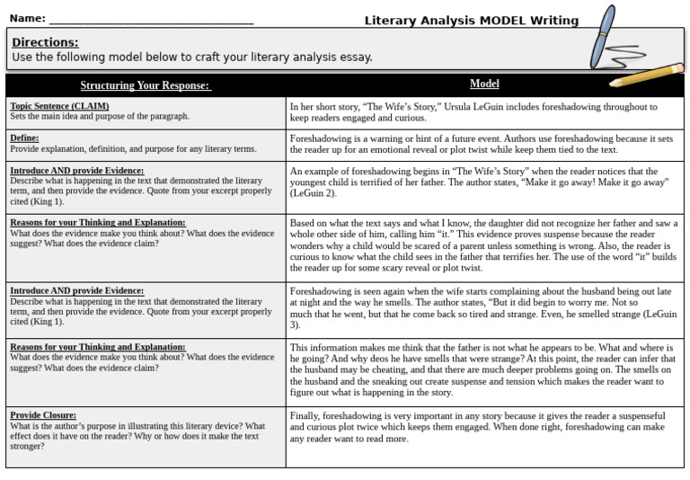 4b. Literary Analysis Model | PDF