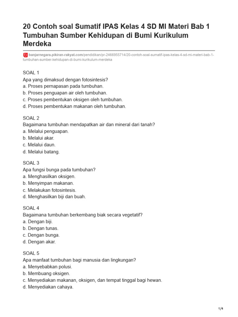 KELAS 4 - SOAL IPAS BAB 1 (Jumat, 9 Agu 2024) | PDF