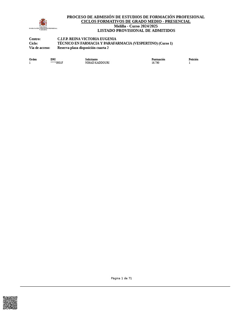 Report Prov Admitidos Fp25 GMP | PDF