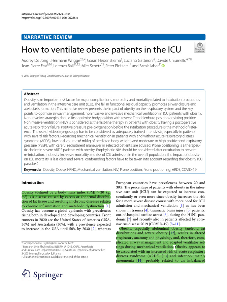 How To Ventilate A Obese in Icu | PDF