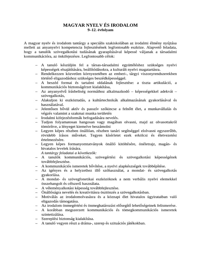 Magyar Nyelv Es Irodalom | PDF