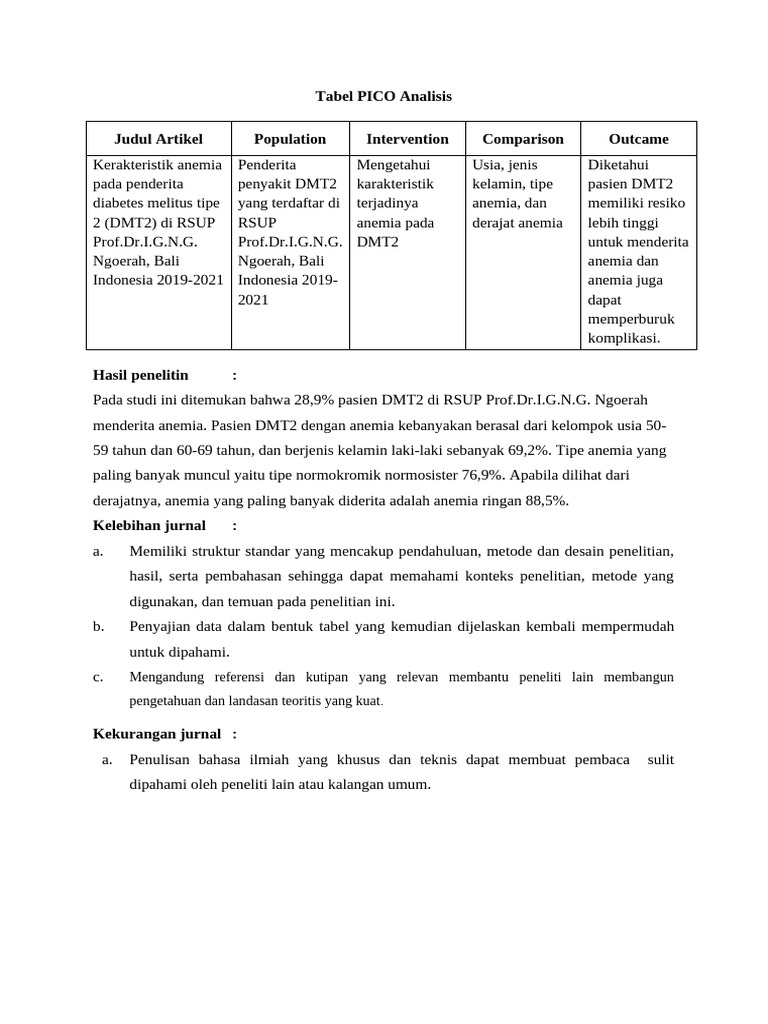 Tabel PICO Analisis Jurnal YESRILANI | PDF