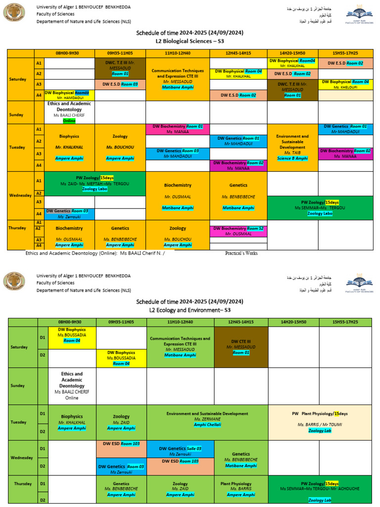 Schedule of Time L2 S3 2024 2025 | PDF