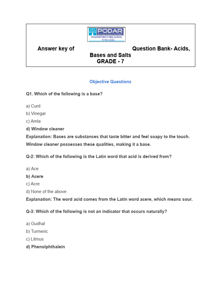 AK Question Bank Acids Bases and Salts | PDF