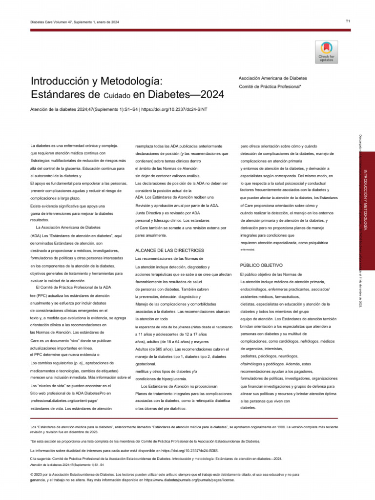 ADA-2024-LIBRO-Diabetes Estándares en Español | PDF