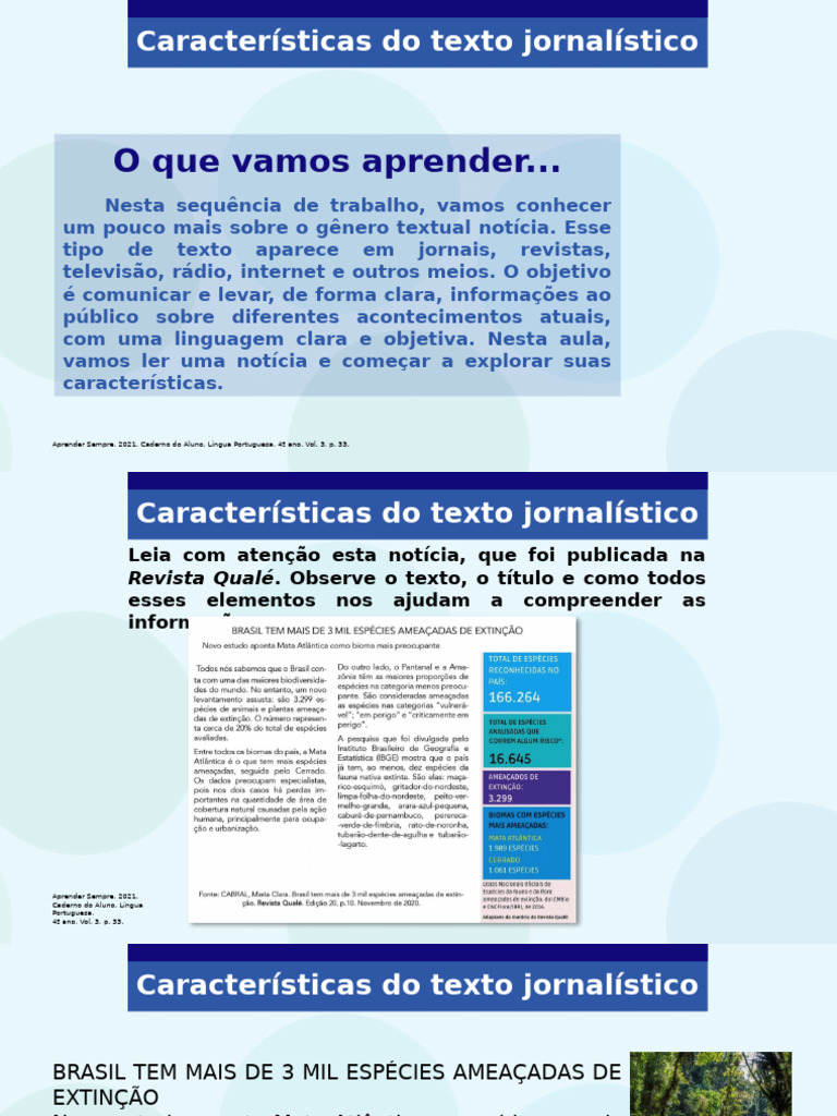 O Que Vamos Aprender... : Características Do Texto Jornalístico | PDF
