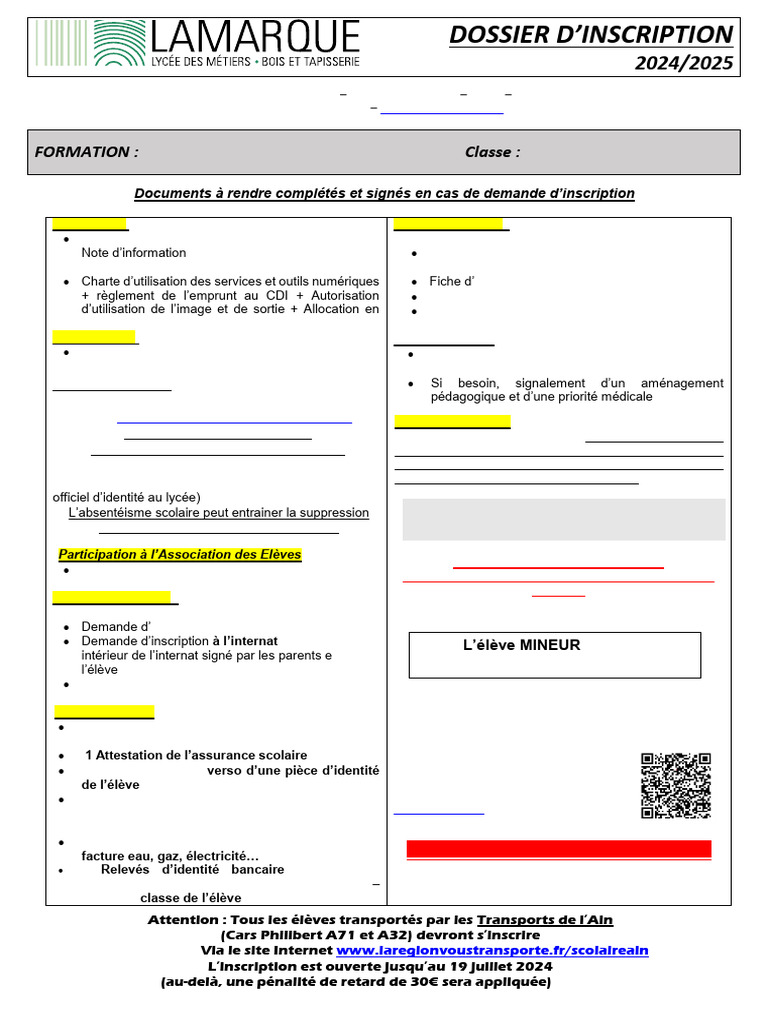 Dossier d'Inscription 2024 Format a4 | PDF
