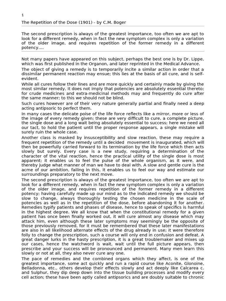 Boger - The Repetition of The Dose | PDF | Homeopathy | Self-Improvement