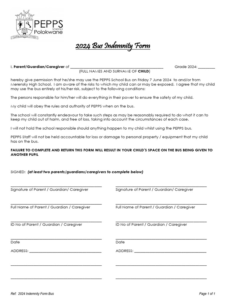 2024 Indemnity Form Bus PDF | PDF