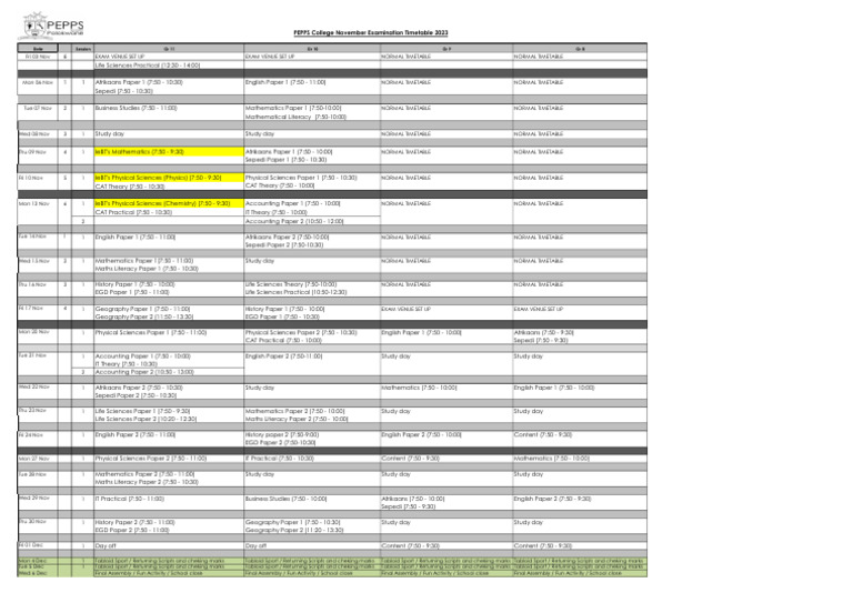 2023 Nov Exam Timetable FINAL | PDF