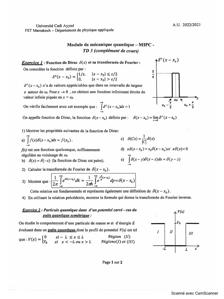 TD 3 Méca - Quantique 20-04 | PDF