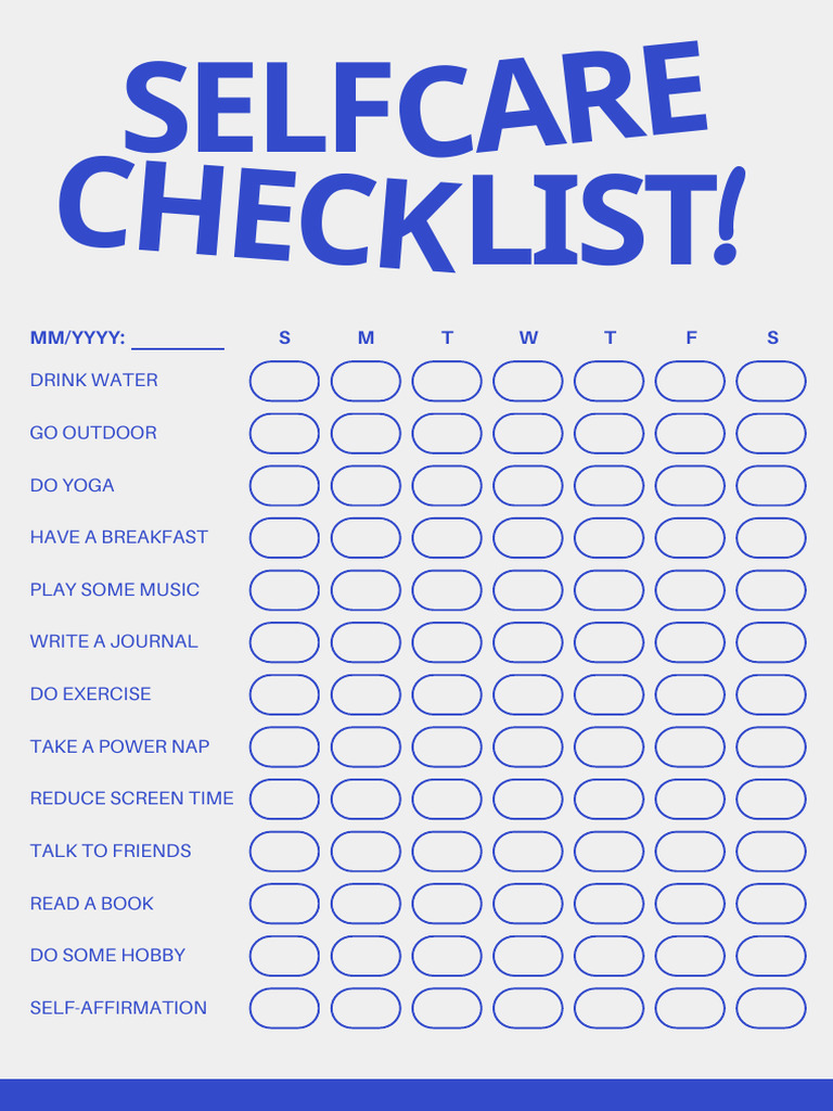 Blue Bold Simple Self-Care Checklist Planners | PDF