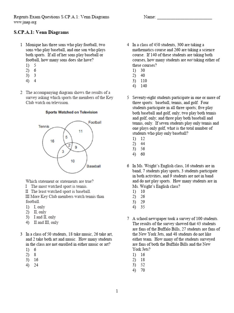 practice test - venn diagrams | PDF