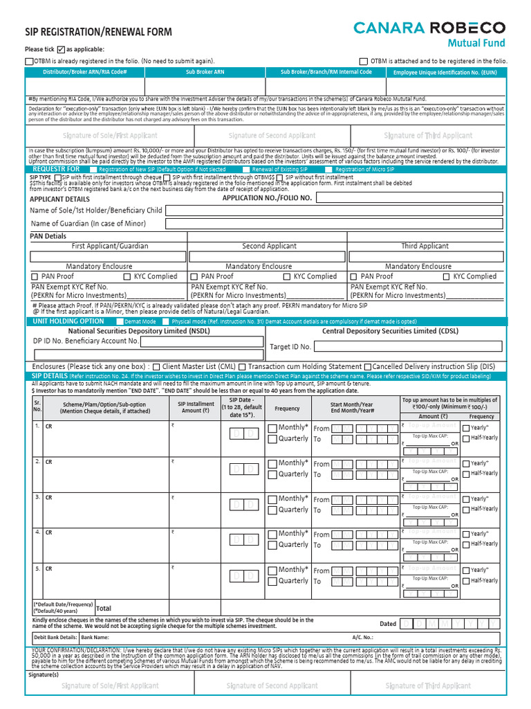 1 Updated One Time Bank Mandate Plus Multi Sip Form | PDF