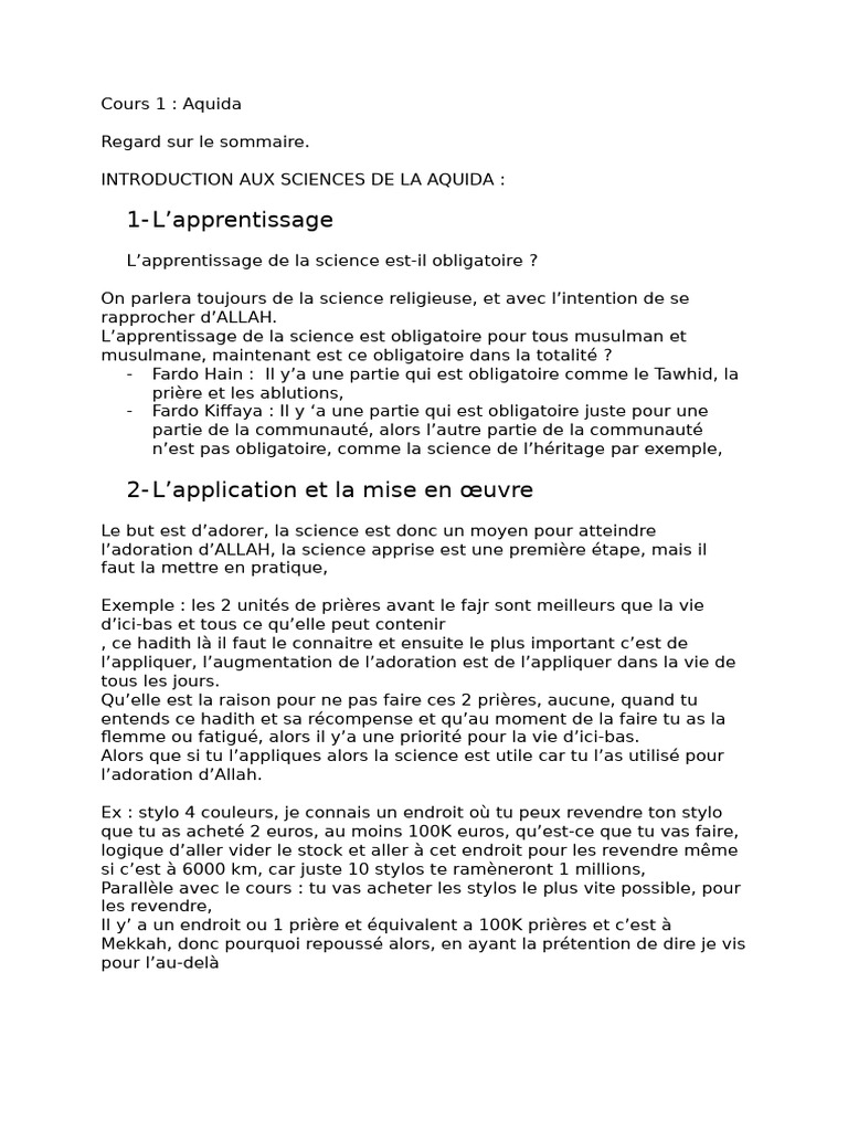 Cours Aqida | PDF