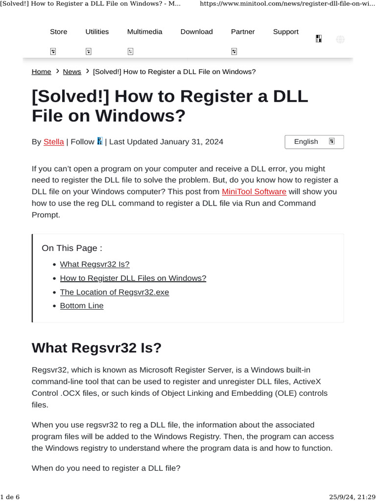 How To Register A DLL File On Windows - MiniTool | PDF | Microsoft Windows | Games & Activities