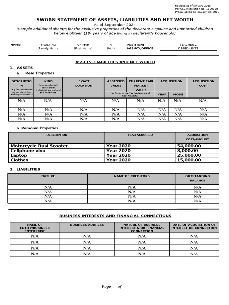 Saln Additional Sheet | PDF