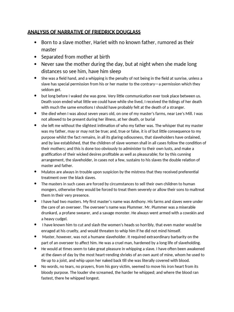 Analysis of Narrative of Friedrick Douglass | PDF | Frederick Douglass ...