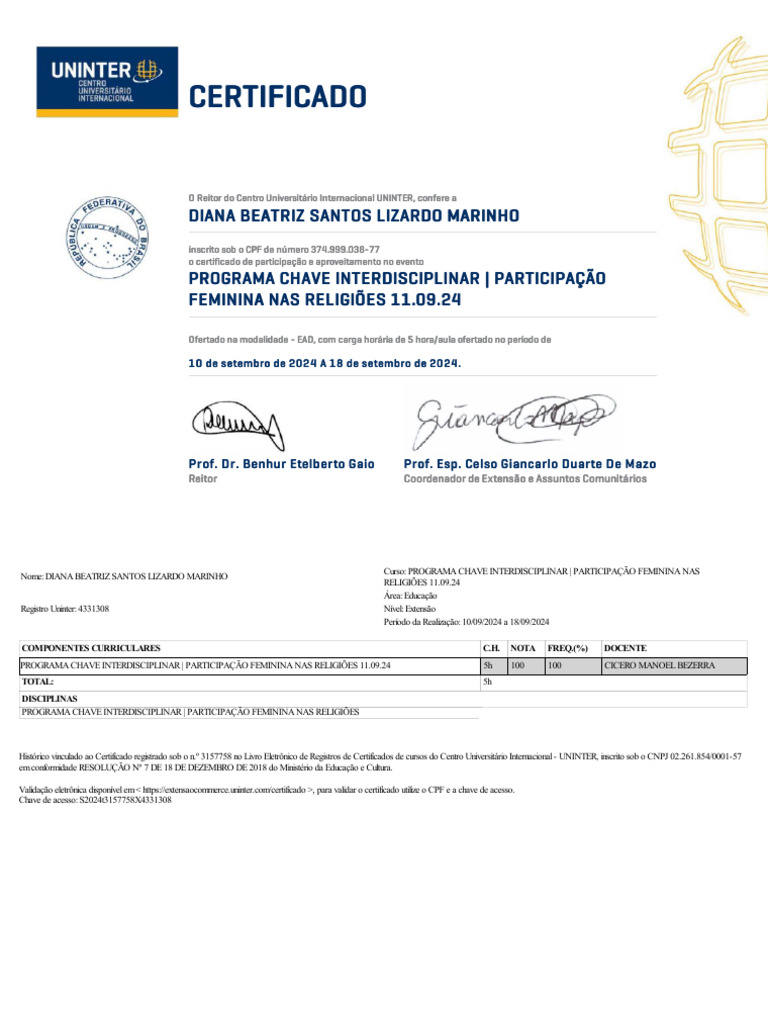 Programa Chave Interdisciplinar - Participação Feminina Nas Religiões ...