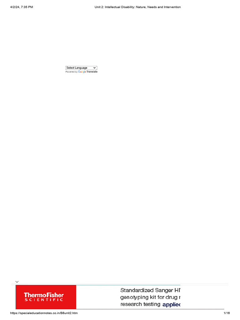 Unit 2 - Intellectual Disability - Nature, Needs and Intervention | PDF