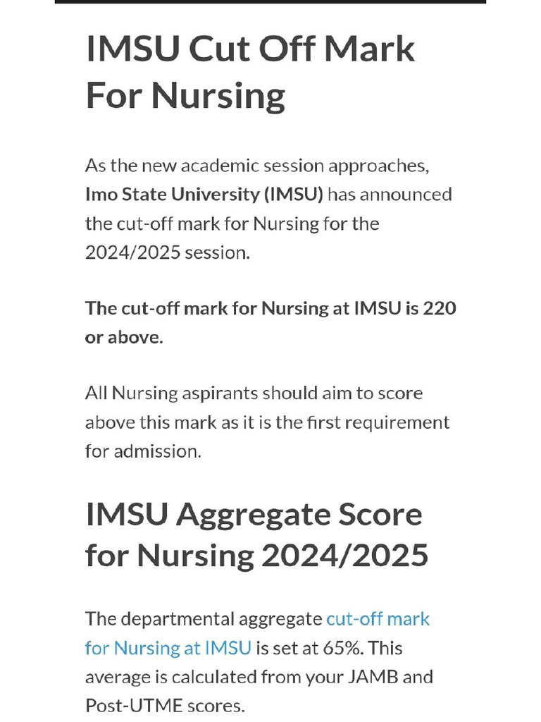 Imsu Departmental Cut Off Mark | PDF