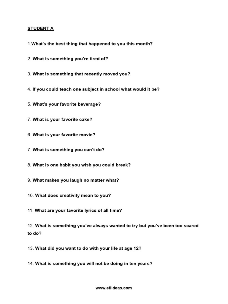 60-Questions-for-ESL-Conversation-Activity | PDF