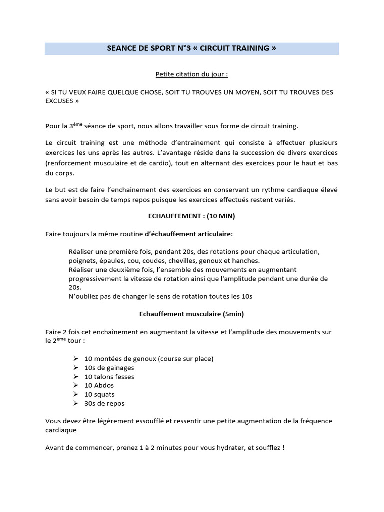 Seance de Sport n3 | PDF
