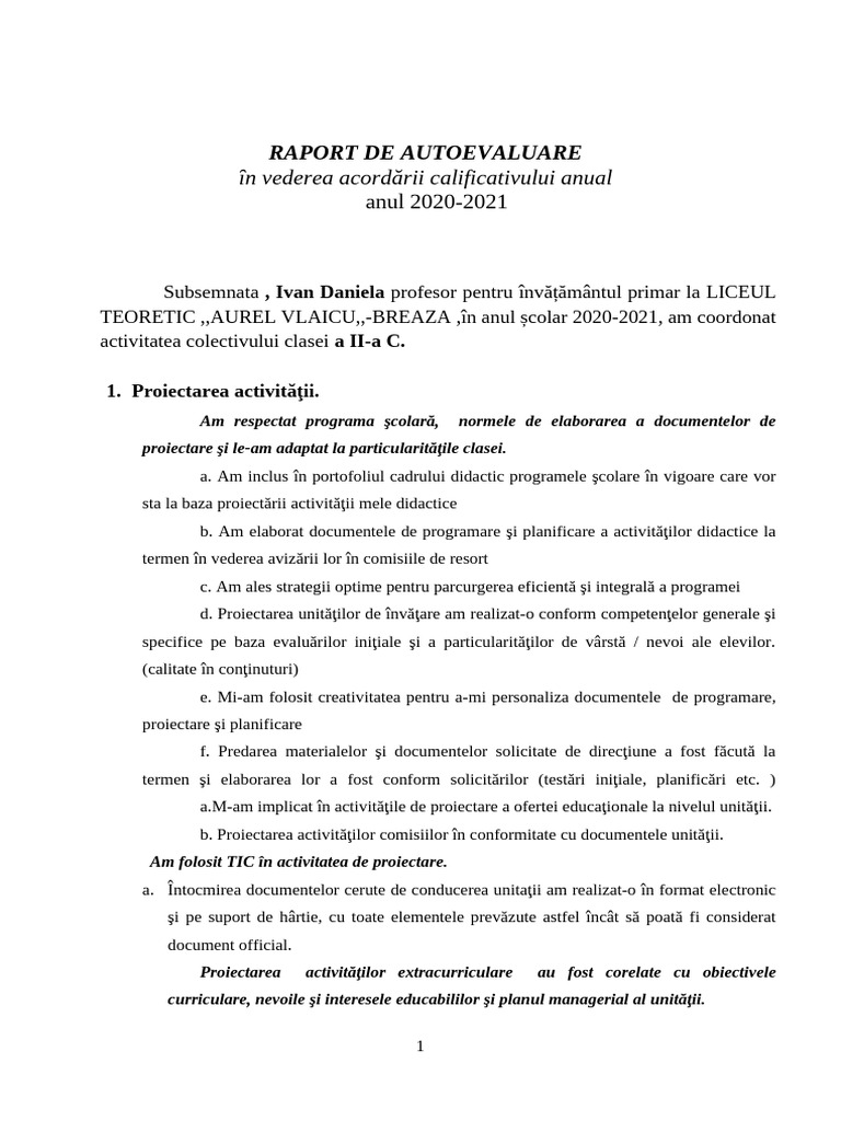 1 Raport de Activitate 2020 2021calificativ | PDF