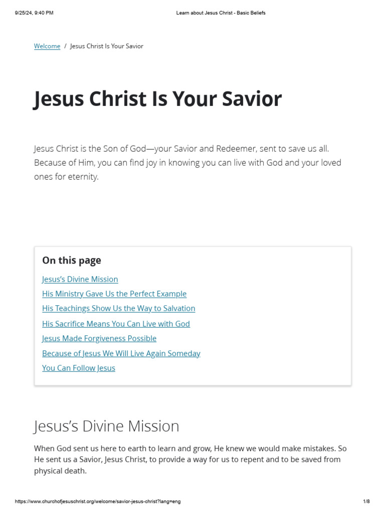 Learn about Jesus Christ - Basic Beliefs | PDF