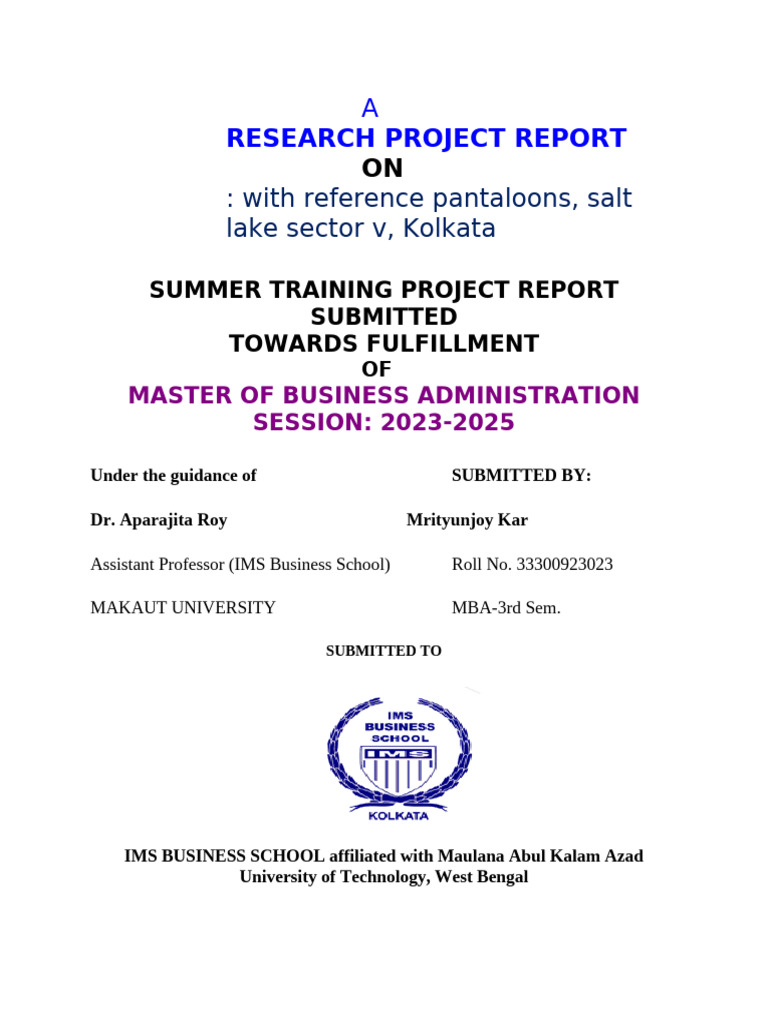 Research Project Report:: With Reference Pantaloons, Salt Lake Sector V, Kolkata | PDF