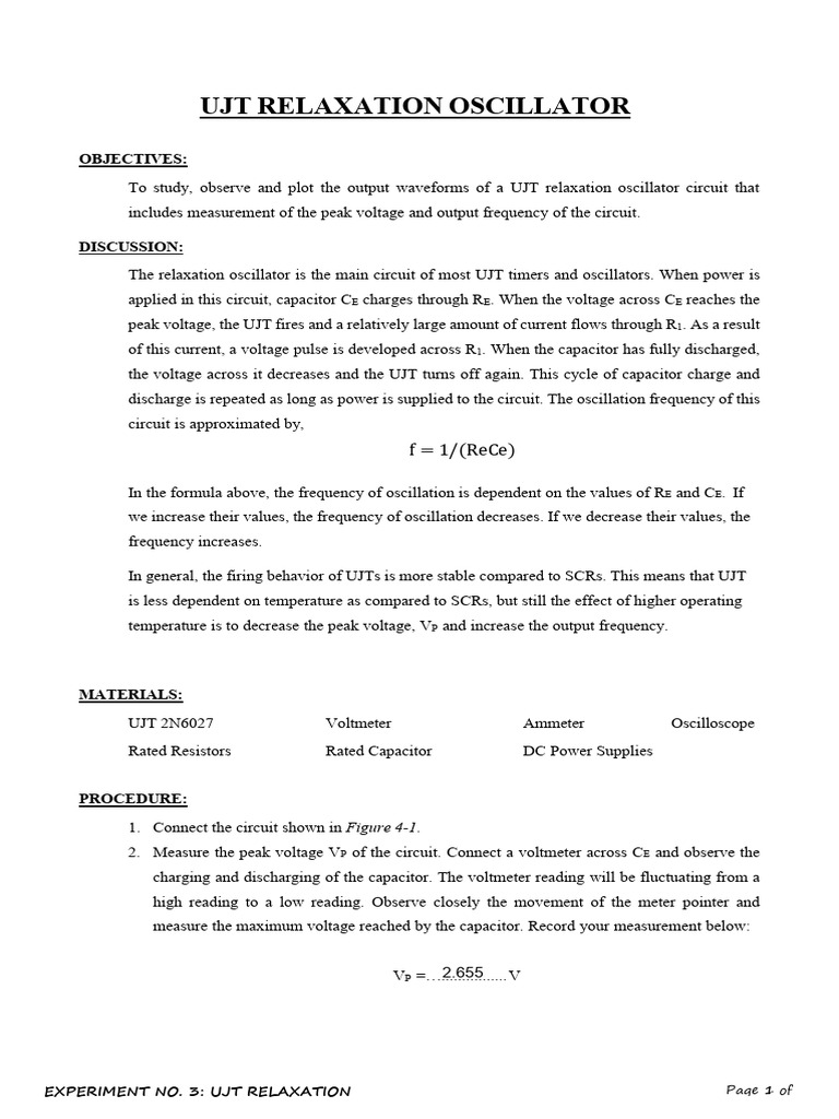 Group 1 Lab 3 Ujt Relaxation Oscillator Pdf