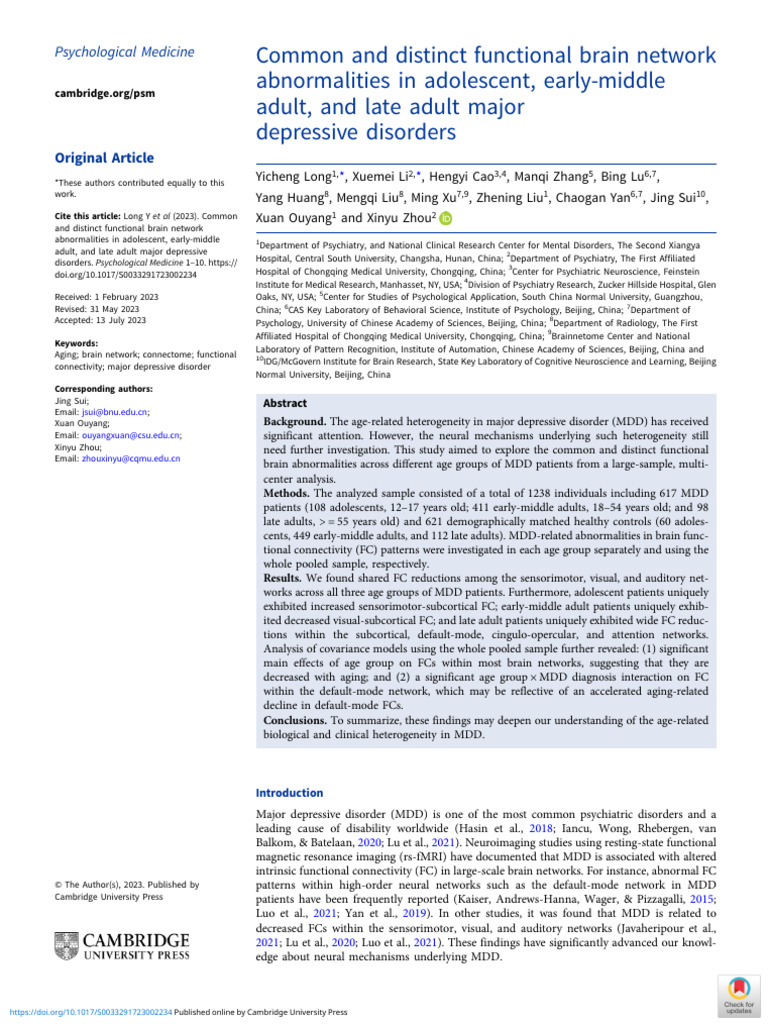 Common and Distinct Functional Brain Network Abnormalities in Adolescent Early Middle Adult and ...