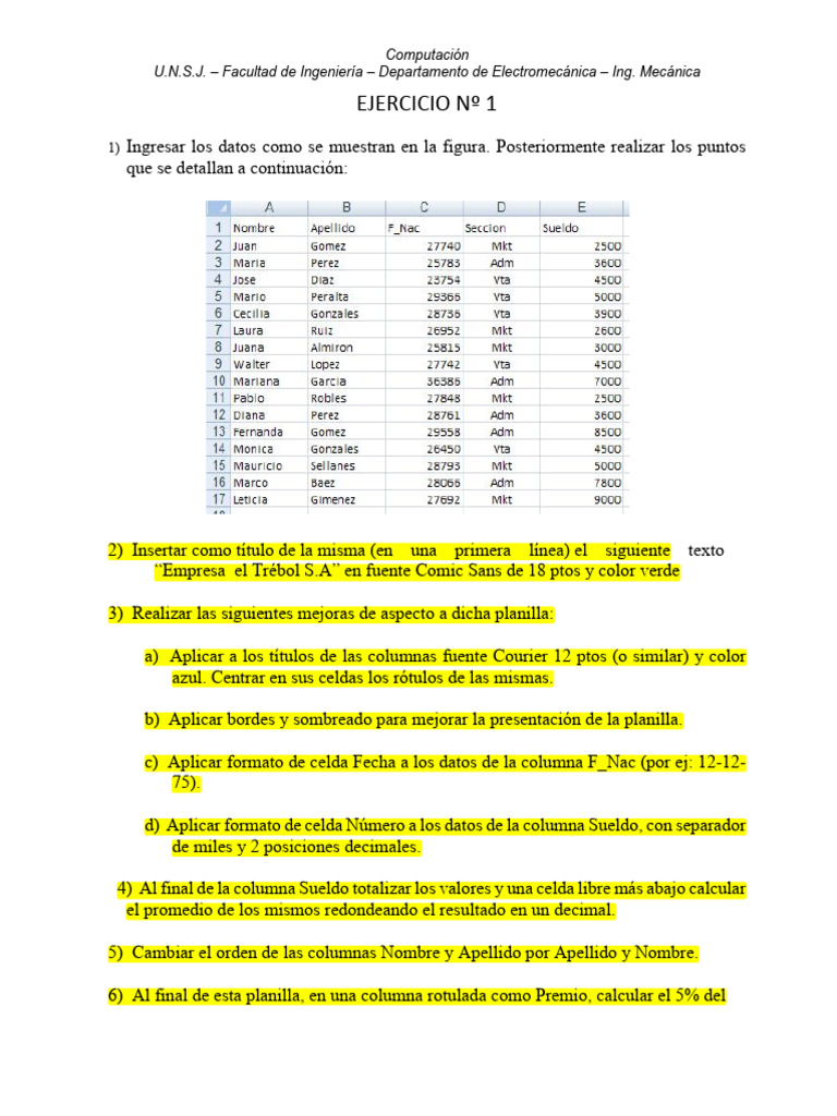Enunciado Ejercicio 1 Excel | PDF