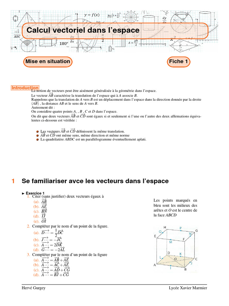 Calcul Vectoriel Fiche1 | PDF