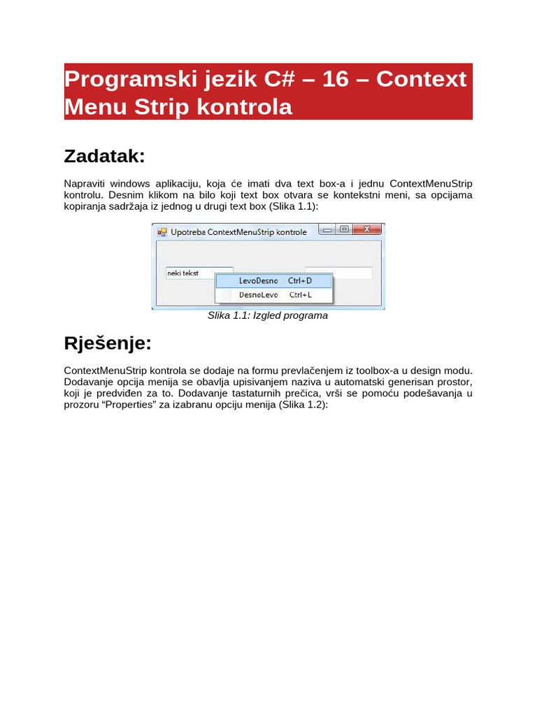 C# - 16 - Context Menu Strip Kontrola | PDF