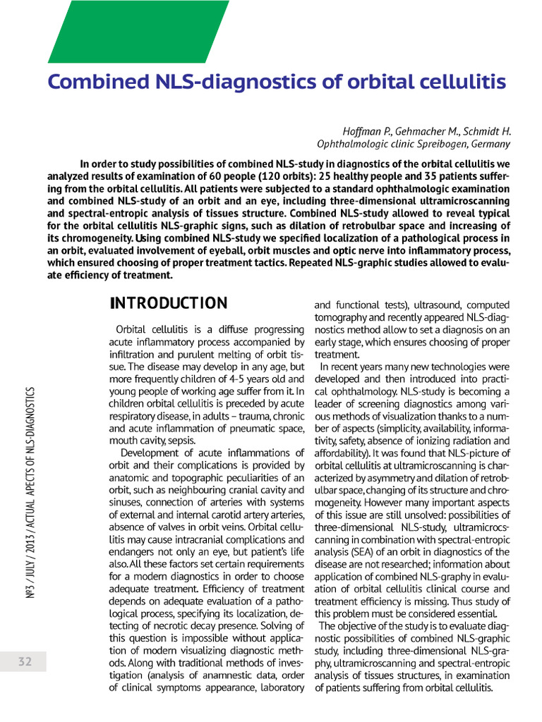 Combined NLS Diagnostics of Orbital Cellulitis | PDF