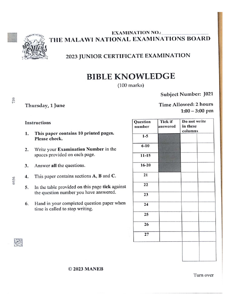 2023 JCE Bible Knowledge | PDF