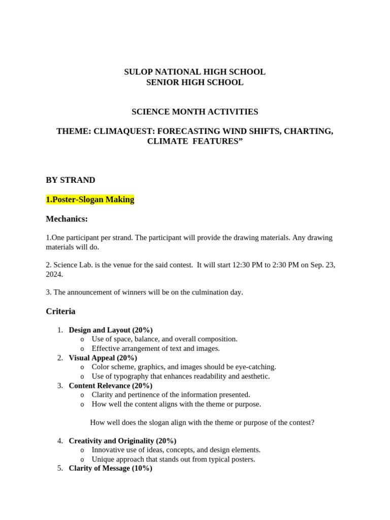 SCIENCE MONTH ACTIVITIES Mechanics and Criteria | PDF