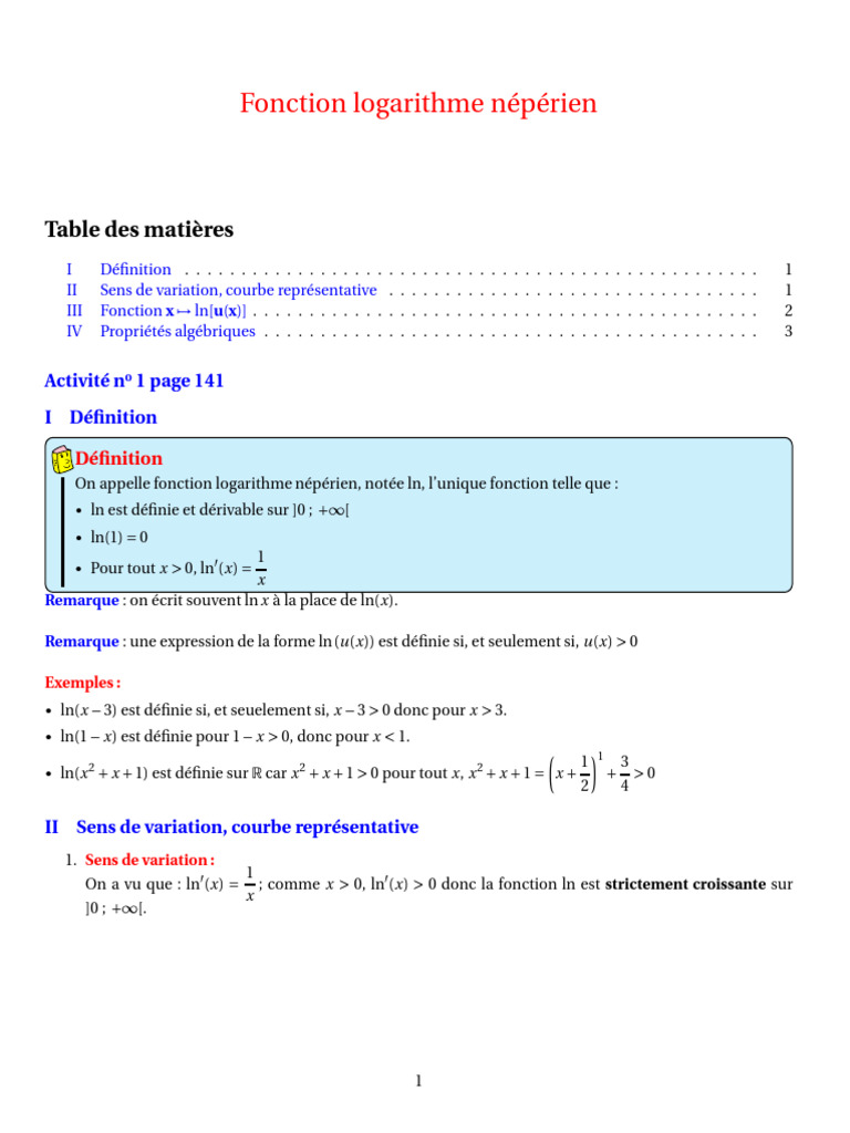 TCFE Cours Fonctionlogarithme | PDF
