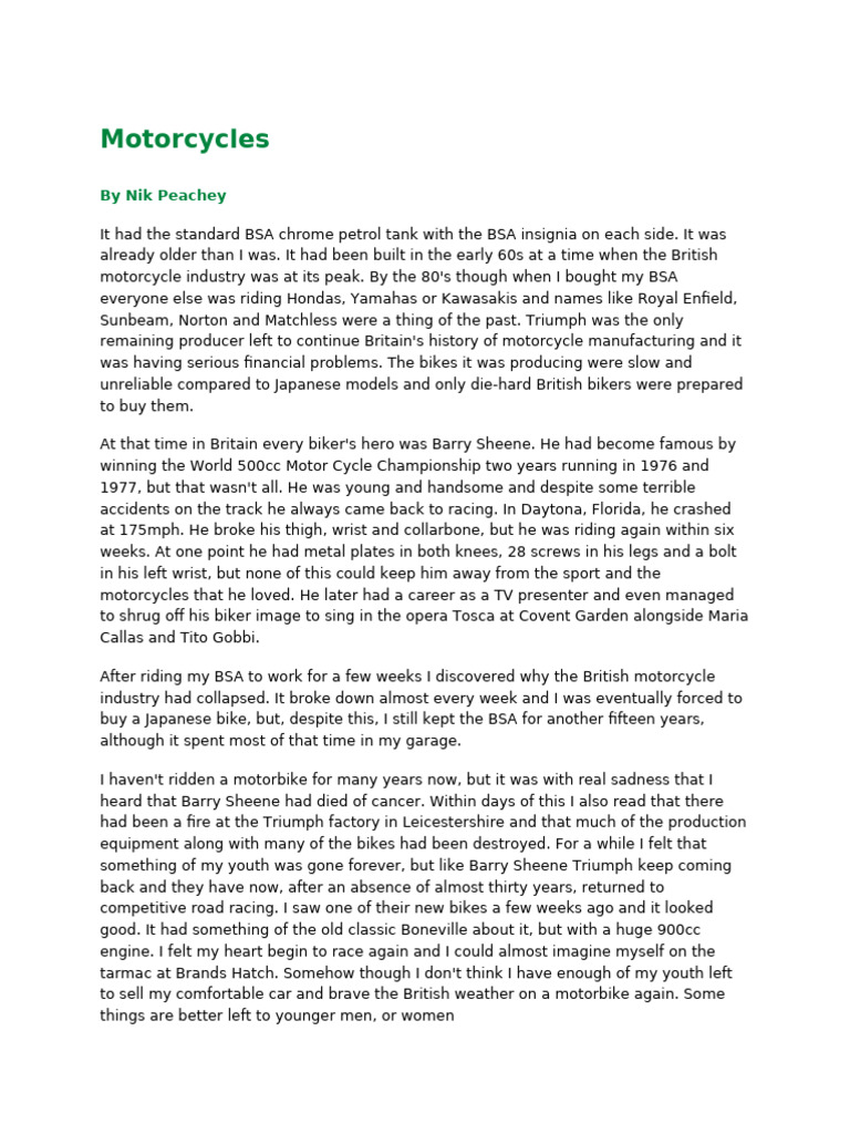 Motorcycles | PDF