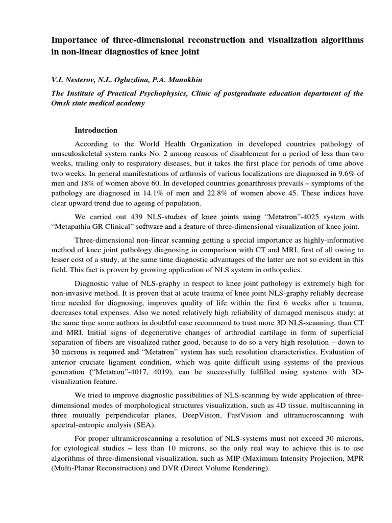 Importance of Three Dimensional Reconstruction and Visualization Algorithms in Non Linear ...