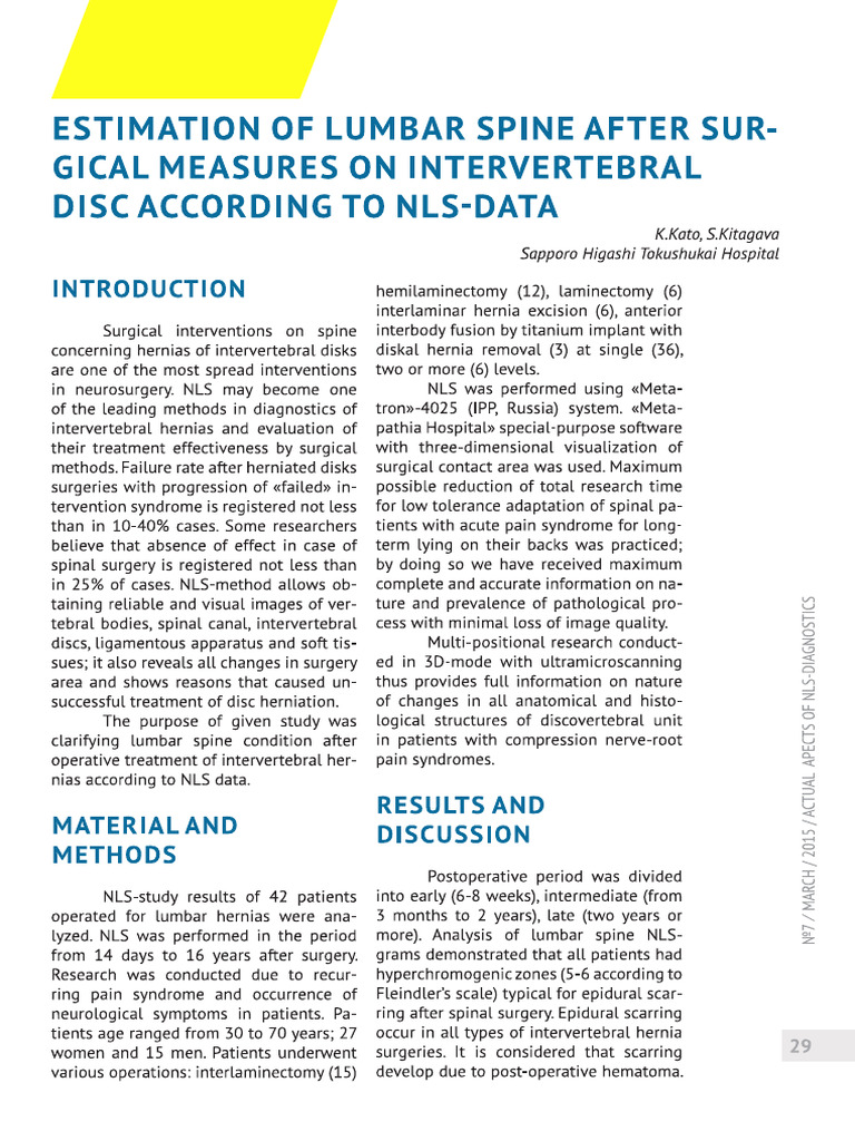 Estimation of Lumbar Spine After Surgical Measures On Intervertebral ...