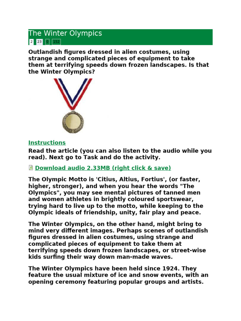 The Winter Olympics | PDF